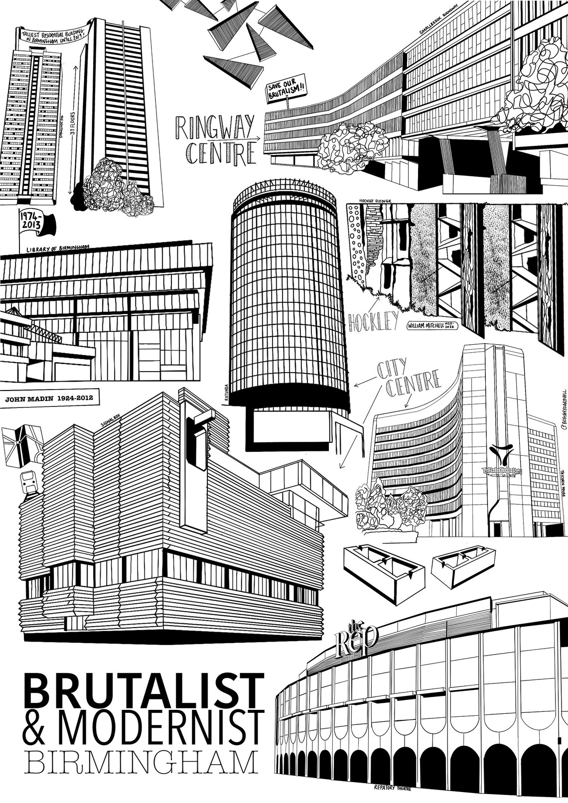 Brutalist Birmingham Colouring in Sheet - Etsy UK