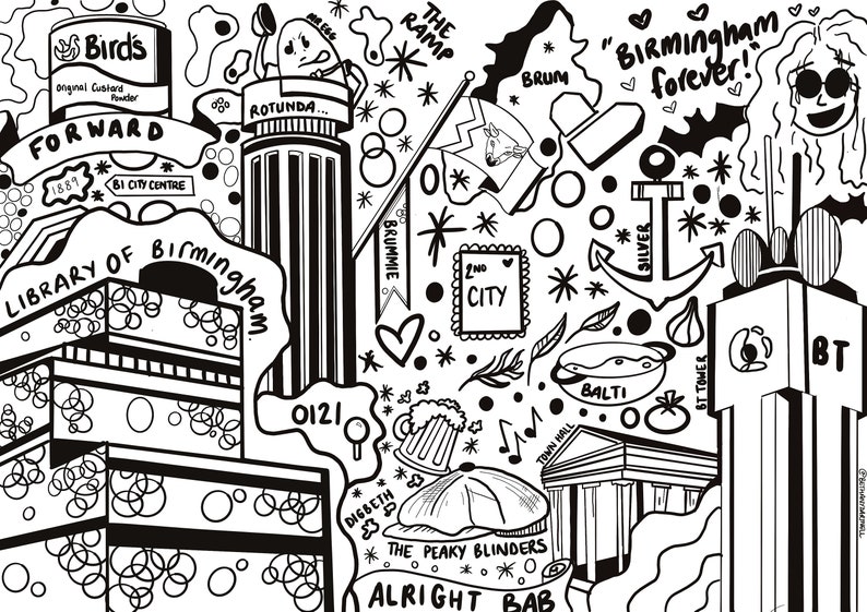 Birmingham Colouring in Sheet - Etsy