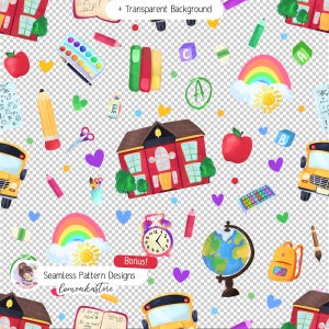 Back to School Seamless File, Kindergarten Digital Paper Seamless ...