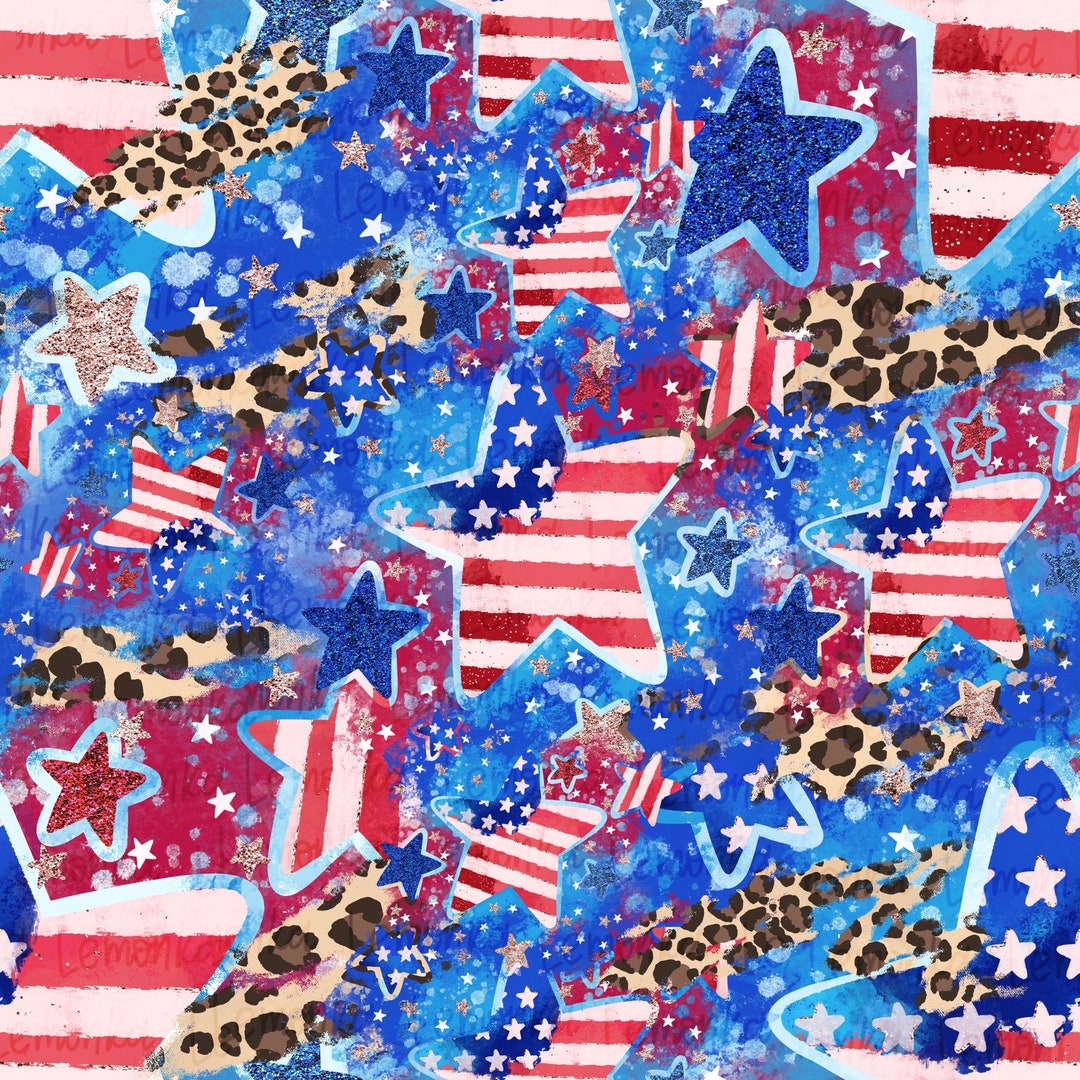 4th of July Stars Seamless Pattern, Patriotic Leopard Print Digital ...