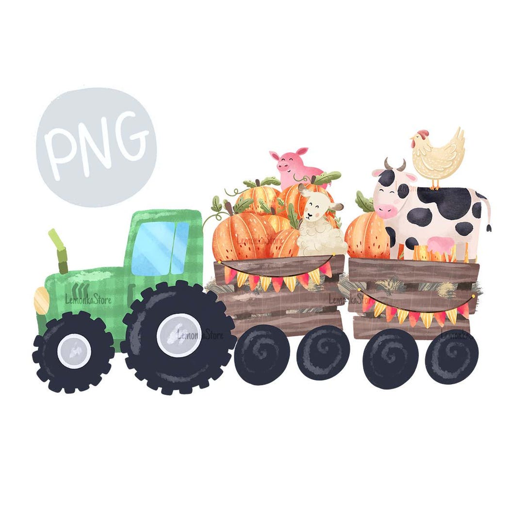 Fall Farm Animals Tractor Png, Kids Fall Sublimation Design, Pumpkin ...