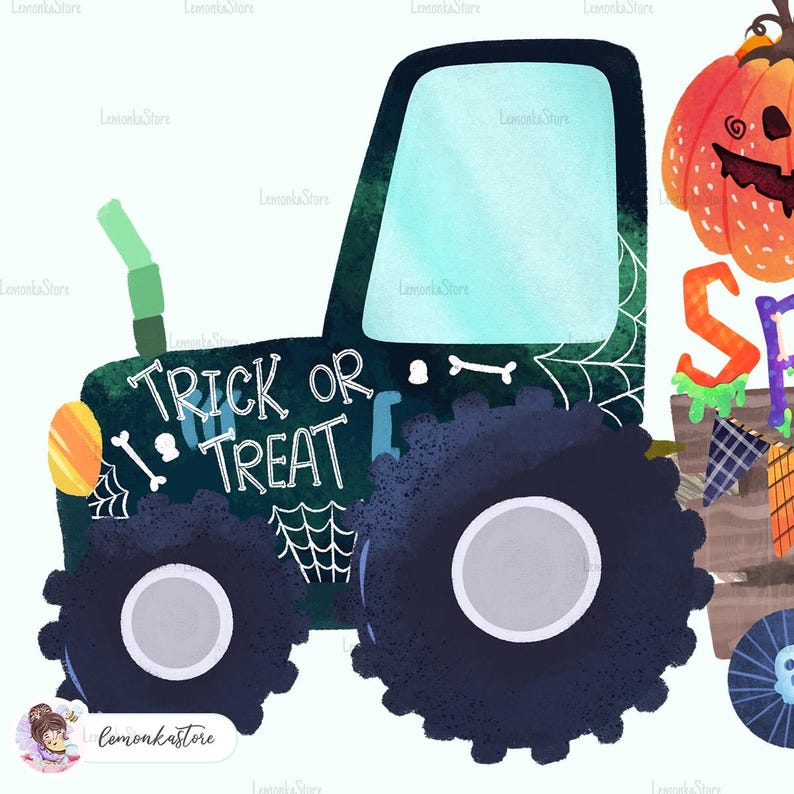 Halloween Tractor Pumpkin Monsters Png, Toddler Boys and Girls Spooky ...