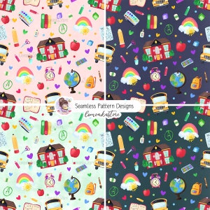Back to School Seamless File, Kindergarten Digital Paper Seamless ...