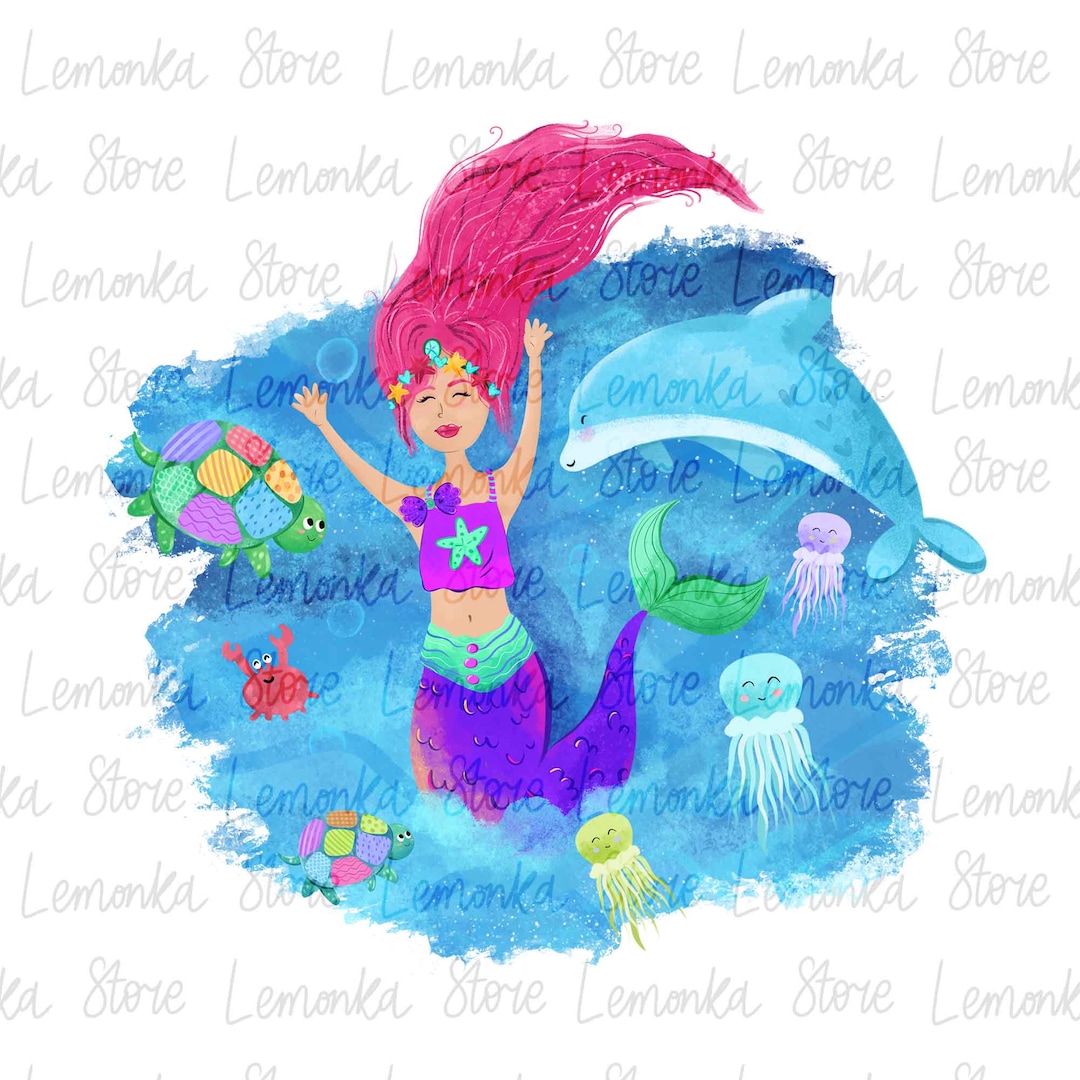 Girls Mermaid Sublimation Design Download, Summer Beach Kids Png, Sea ...