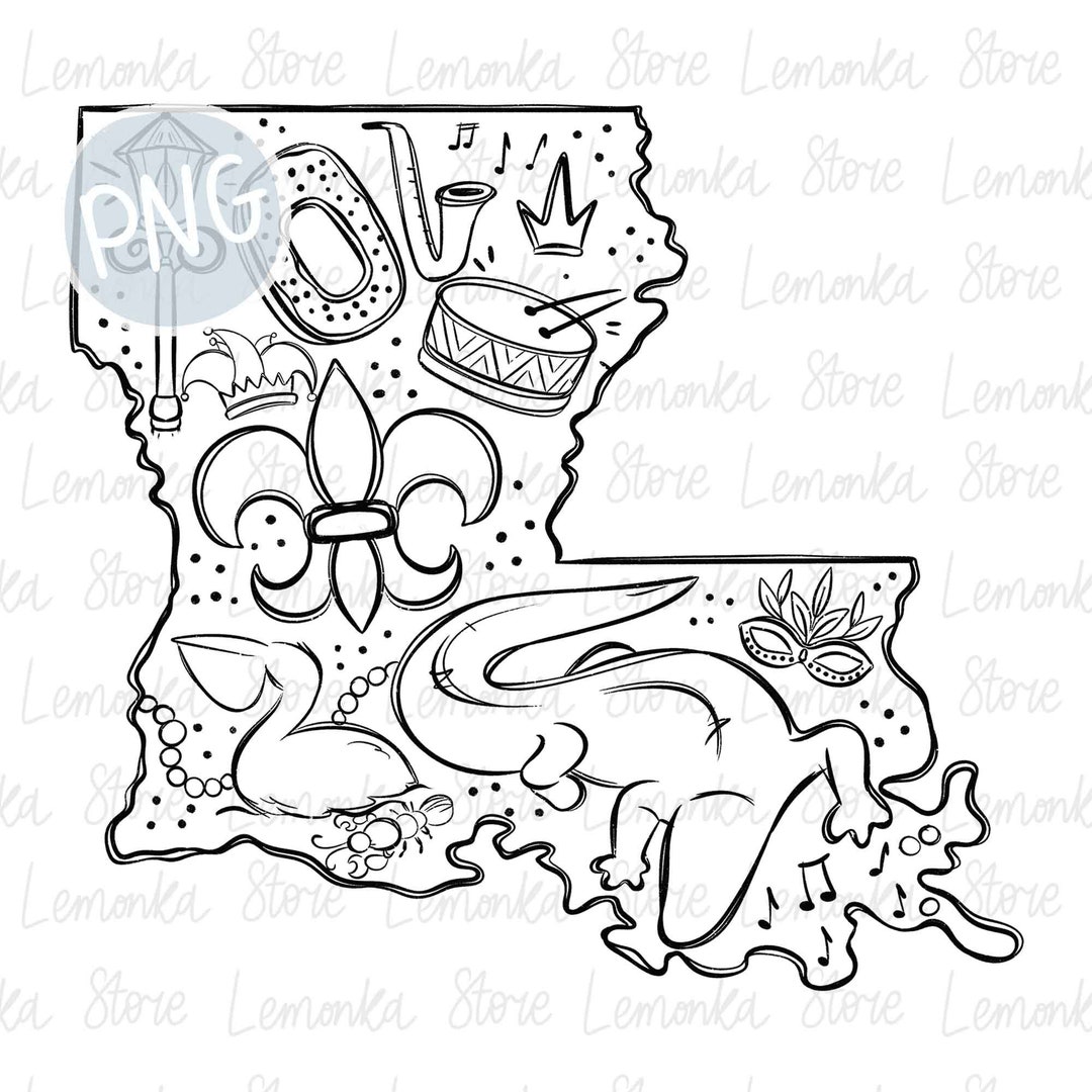 Mardi Gras Louisiana Outline PNG, LA State Silhouette Sublimation ...