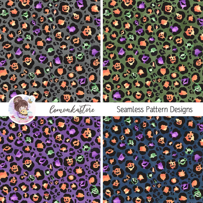 Halloween Leopard Print Seamless Pattern for Fabric, Cheetah Bat ...