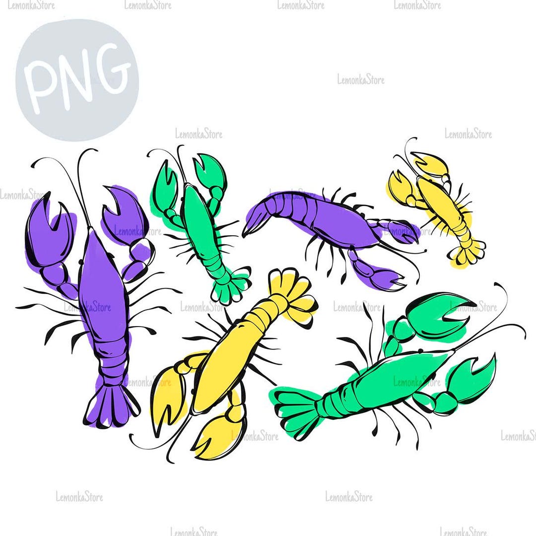 Mardi Gras Crawfish Outline: Colorful Clipart PNG - Etsy