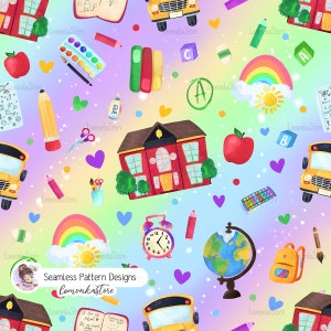 Back to School Seamless File, Kindergarten Digital Paper Seamless ...