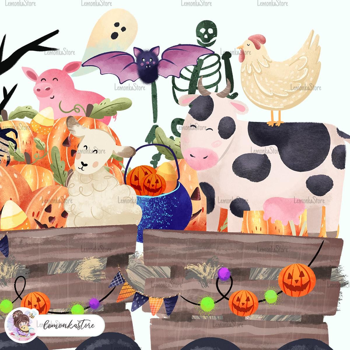 Halloween Farm Animals Tractor Png, Halloween Kids Sublimation Designs ...
