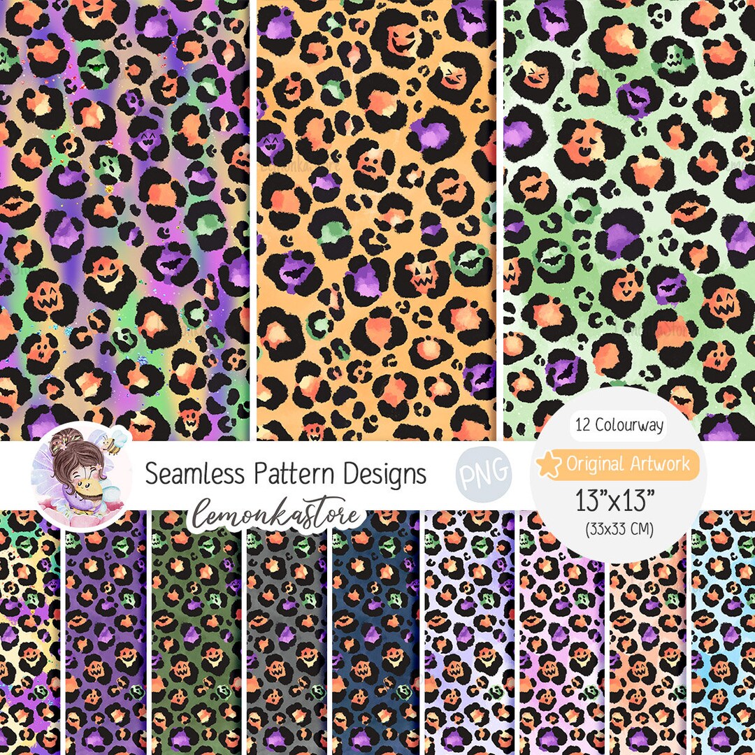 Halloween Leopard Print Seamless Pattern for Fabric, Cheetah Bat ...