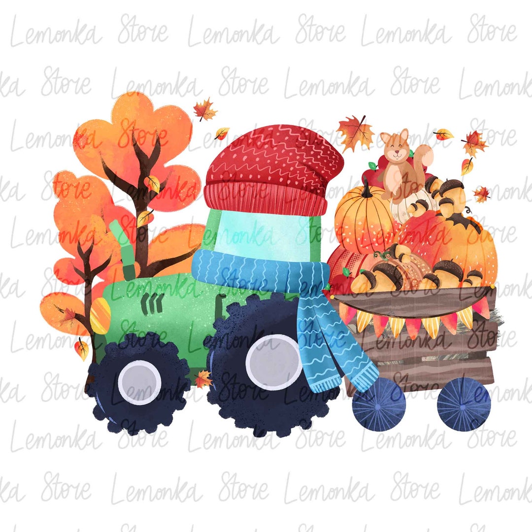 Kids Fall Png, Harvest Pumpkin Tractor Png, Fall Boys Sublimation ...