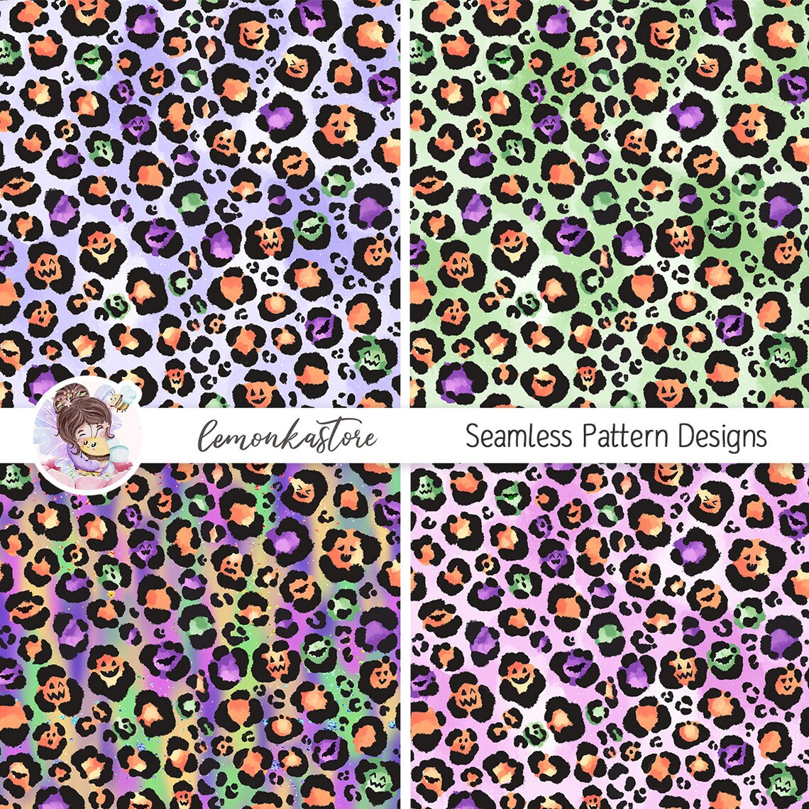 Halloween Leopard Print Seamless Pattern for Fabric, Cheetah Bat ...