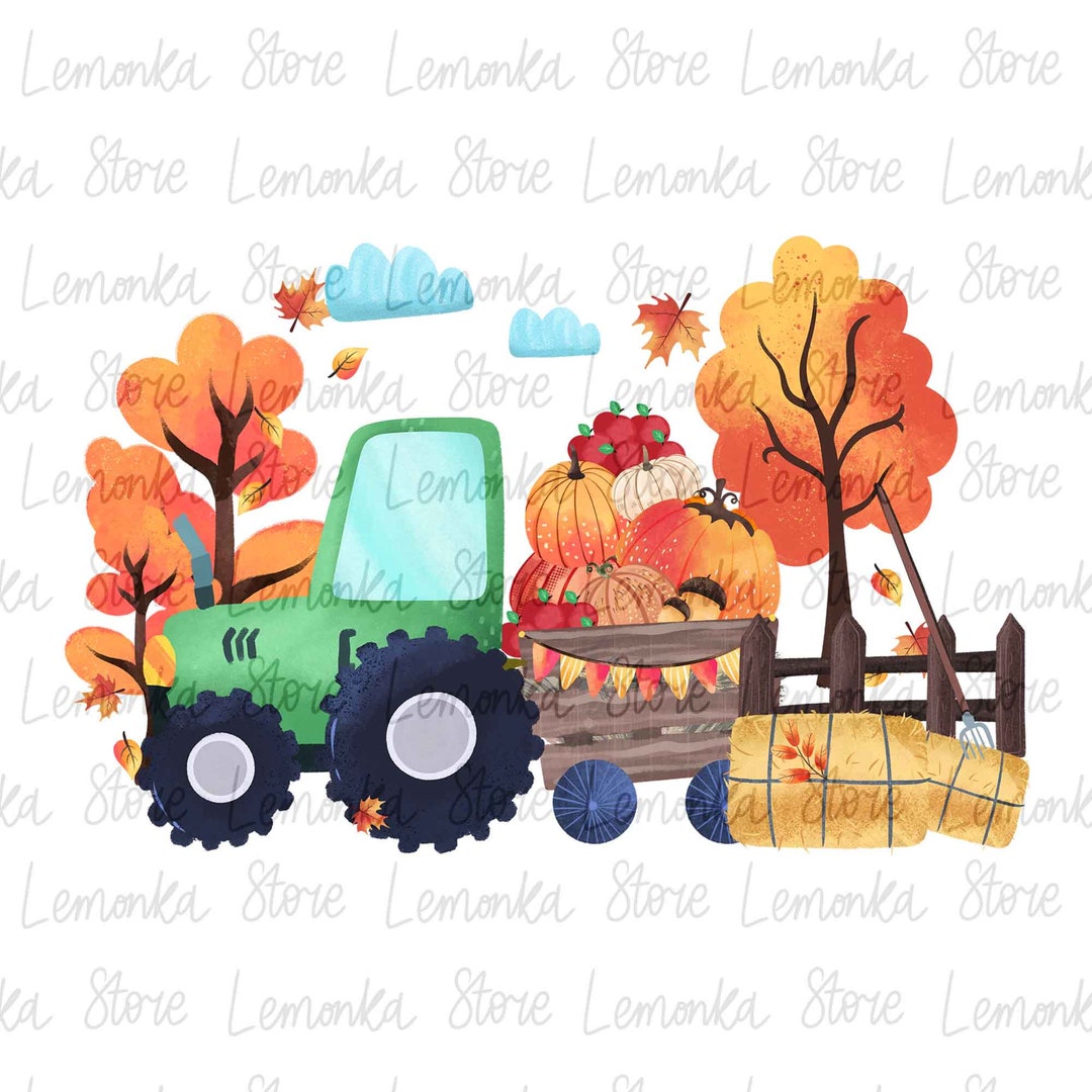 Kids Fall Png Sublimation Design, Pumpkin Harvest Tractor Png ...