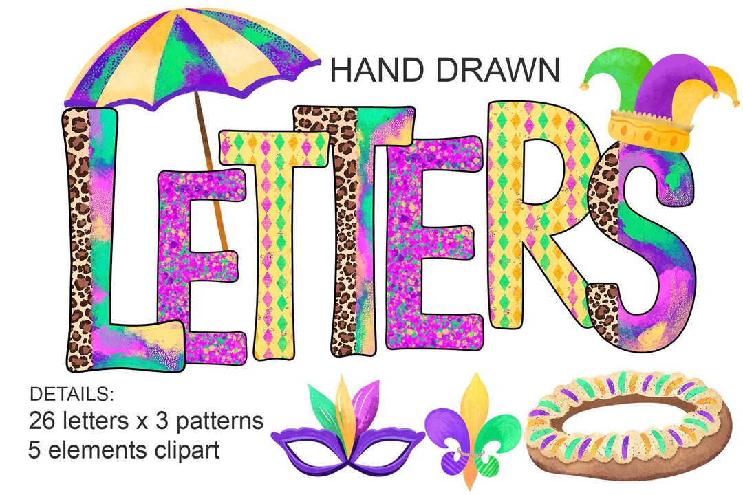 Mardi Gras Alphabet Png, Mardi Gras Letters A - Z Png Sublimation ...