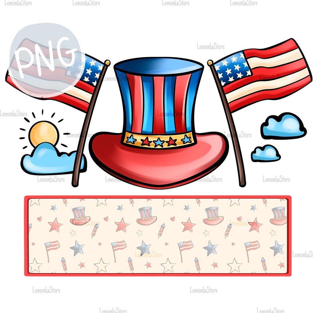 Kids 4th of July Custom Name Frame Png, Patriotic Hat Personalized ...
