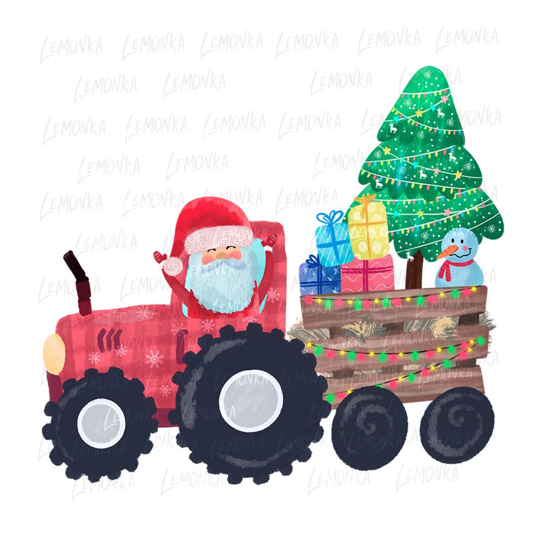Santa Tractor Christmas PNG: Kids Holiday Sublimation Design (digital ...