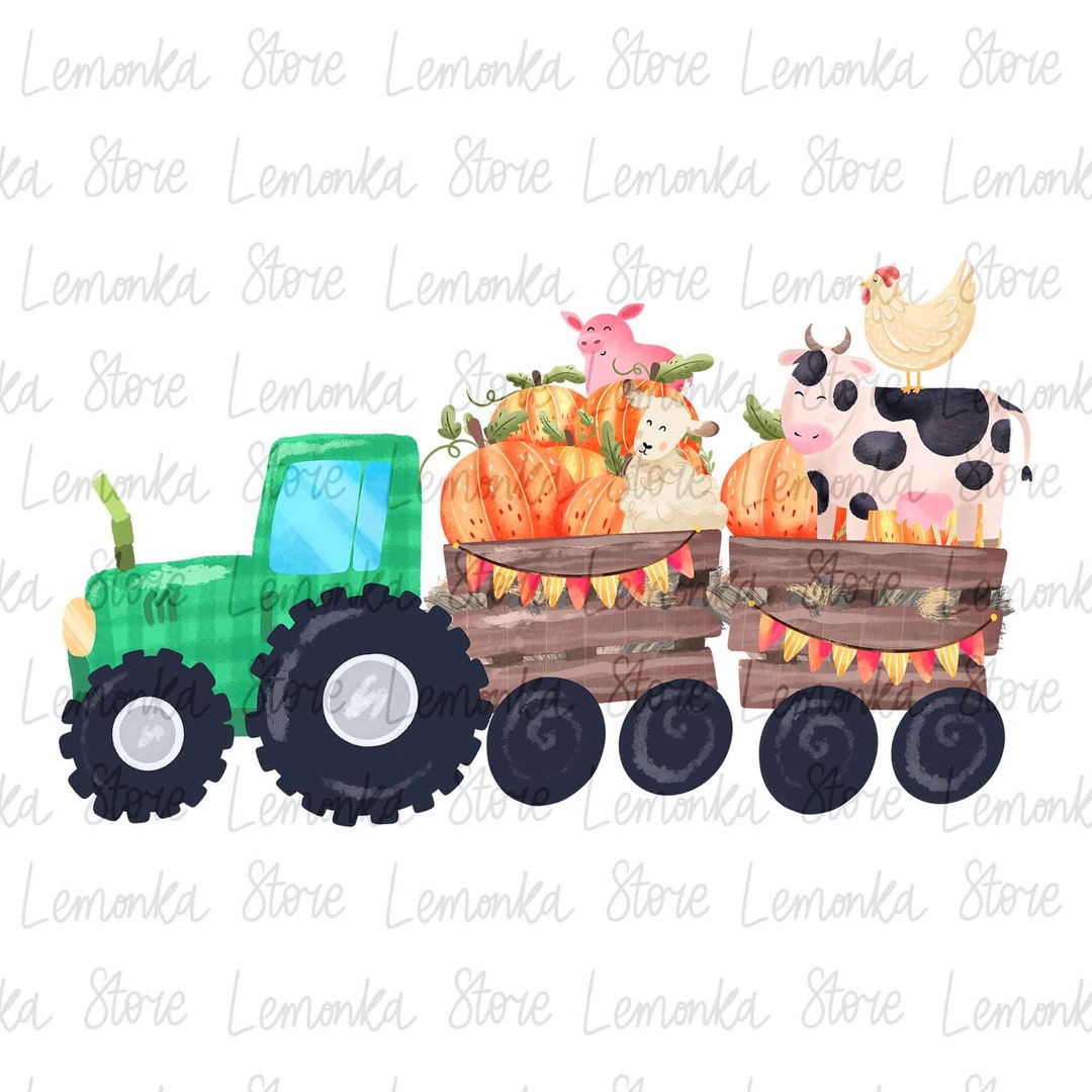Fall Farm Animals Tractor Png, Kids Fall Sublimation Design, Pumpkin ...
