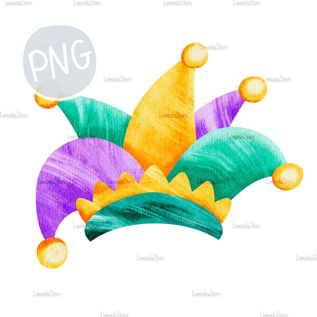 Mardi Gras Jester Hat PNG, Kids Watercolor Mardi Gras Clipart, Jester ...