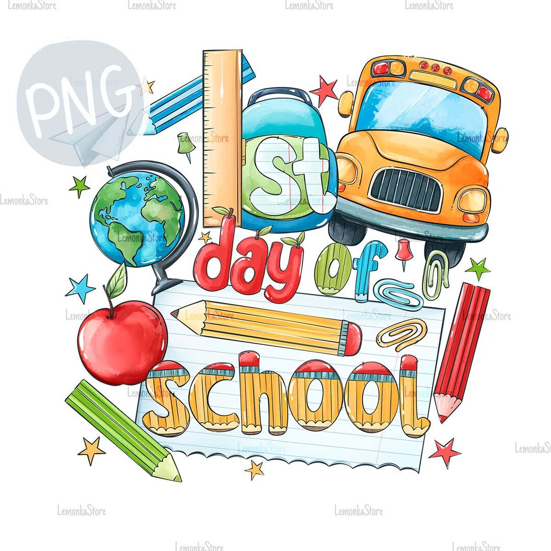 Preppy Back to School PNG: School Bus, Pencils, Apple Clipart (digital ...