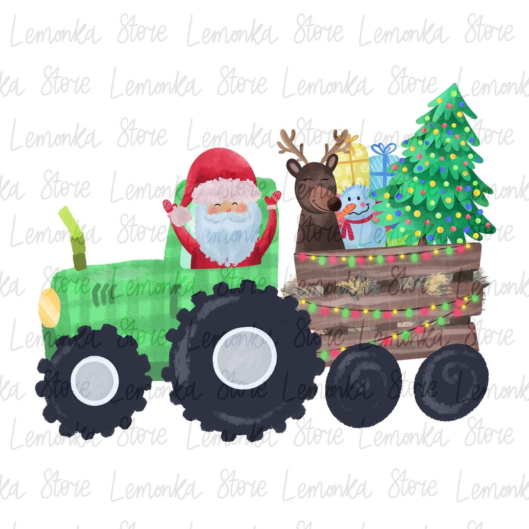 Christmas Santa on Green Tractor PNG, Kids Christmas Sublimation ...