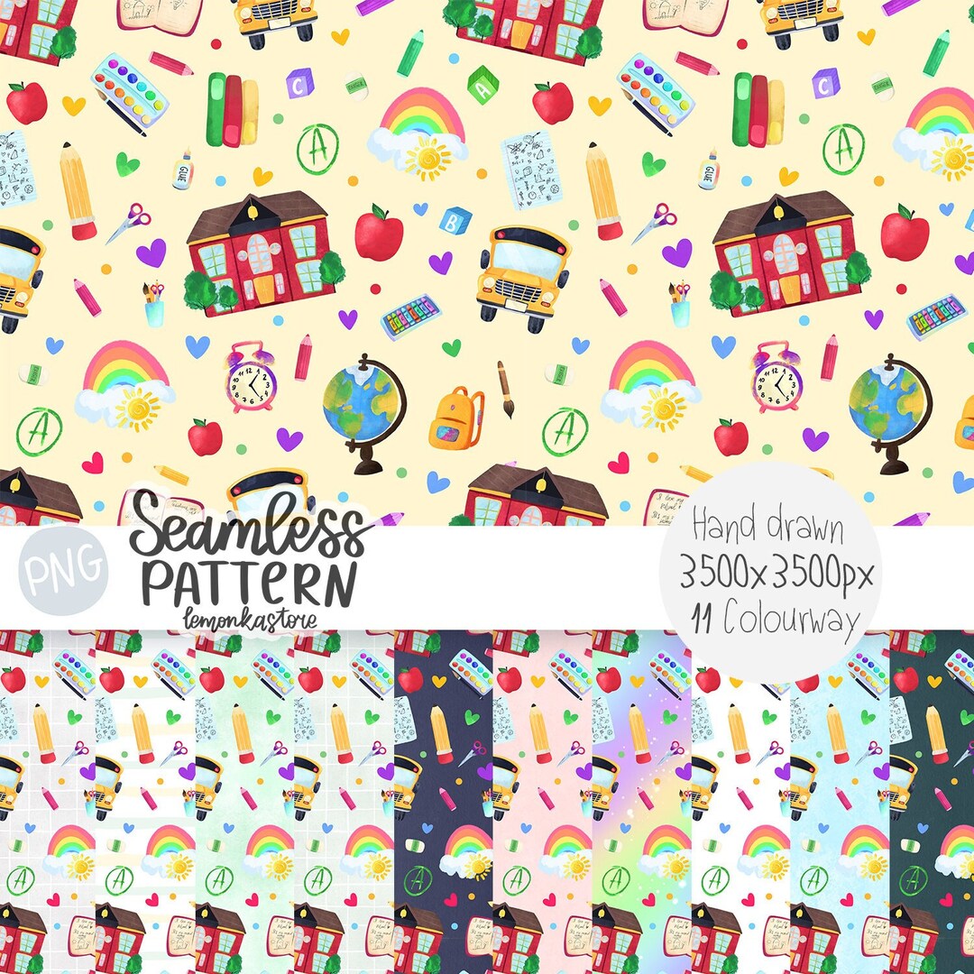Back to School Seamless File, Kindergarten Digital Paper Seamless ...