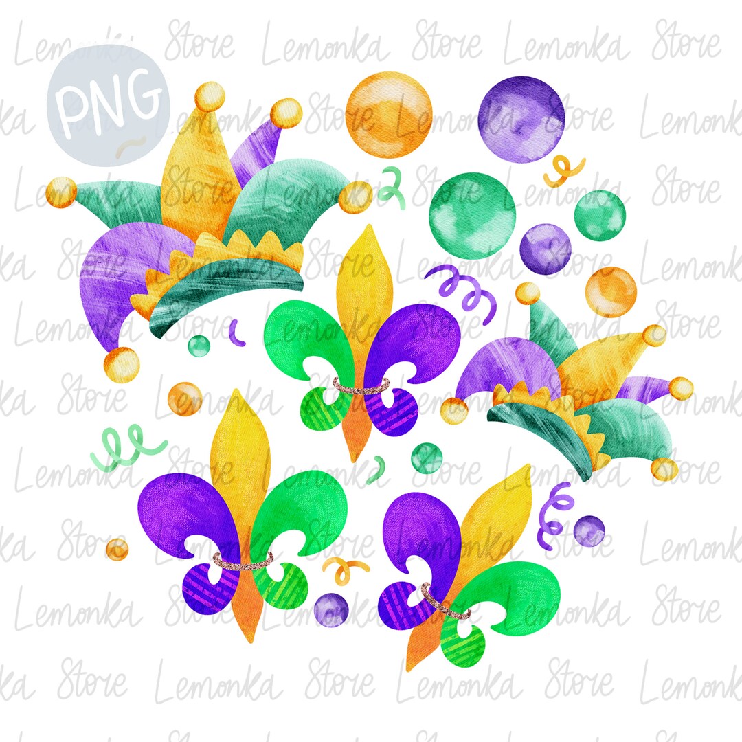Fleur De Lis and Jester Hat Png, Mardi Gras Sublimation Designs ...