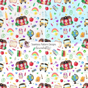 Back to School Seamless File, Kindergarten Digital Paper Seamless ...