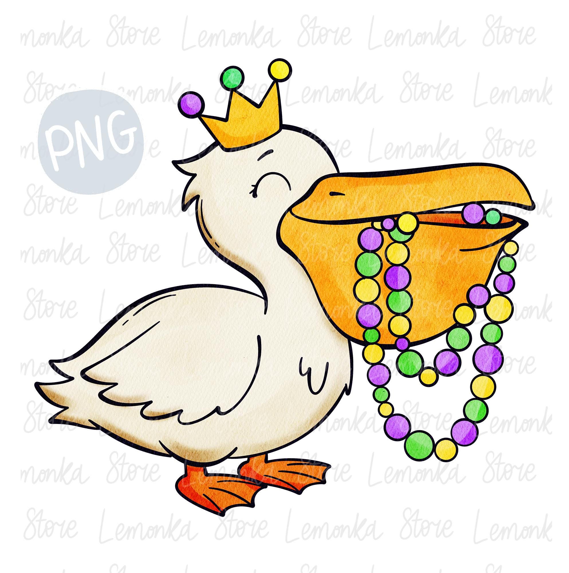 Little Pelican With Beads PNG, Mardi Gras Sublimation Prints, Louisiana ...
