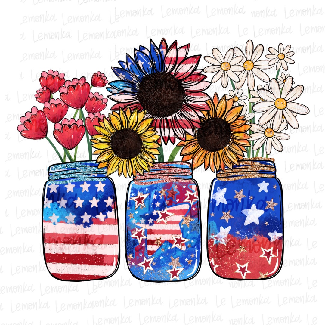 4th July Sunflowers Png Sublimation Designs, Patriotic Sunflower Jar ...
