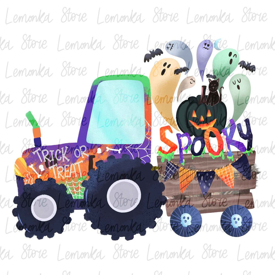 Halloween Tractor PNG, Spooky Ghosts Clipart, Kids Halloween Watercolor ...