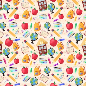School Digital Paper, Teacher Seamless Pattern File, Kindergarten ...