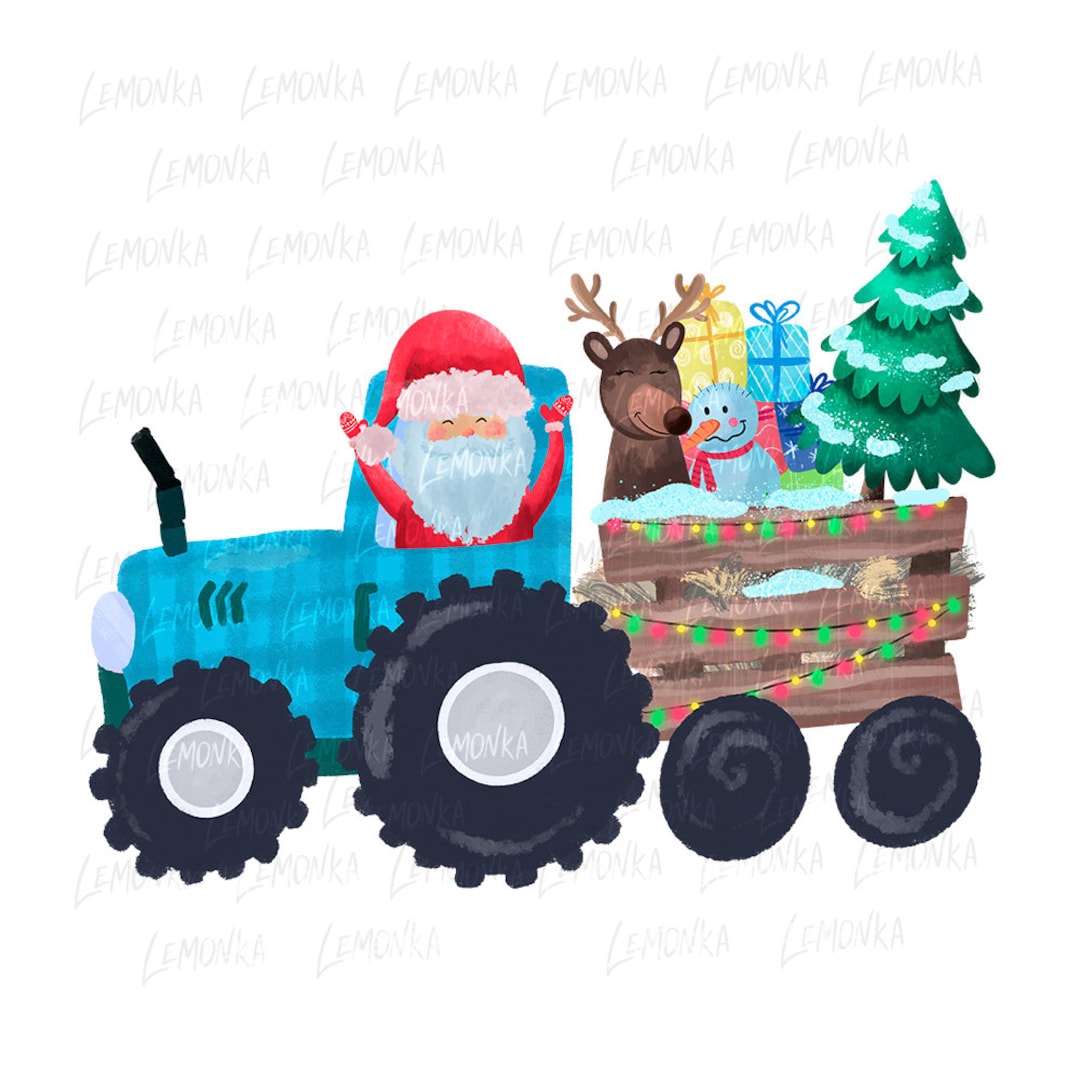 Christmas Santa on Tractor Png, Boy Christmas Truck Png, Kids Christmas ...