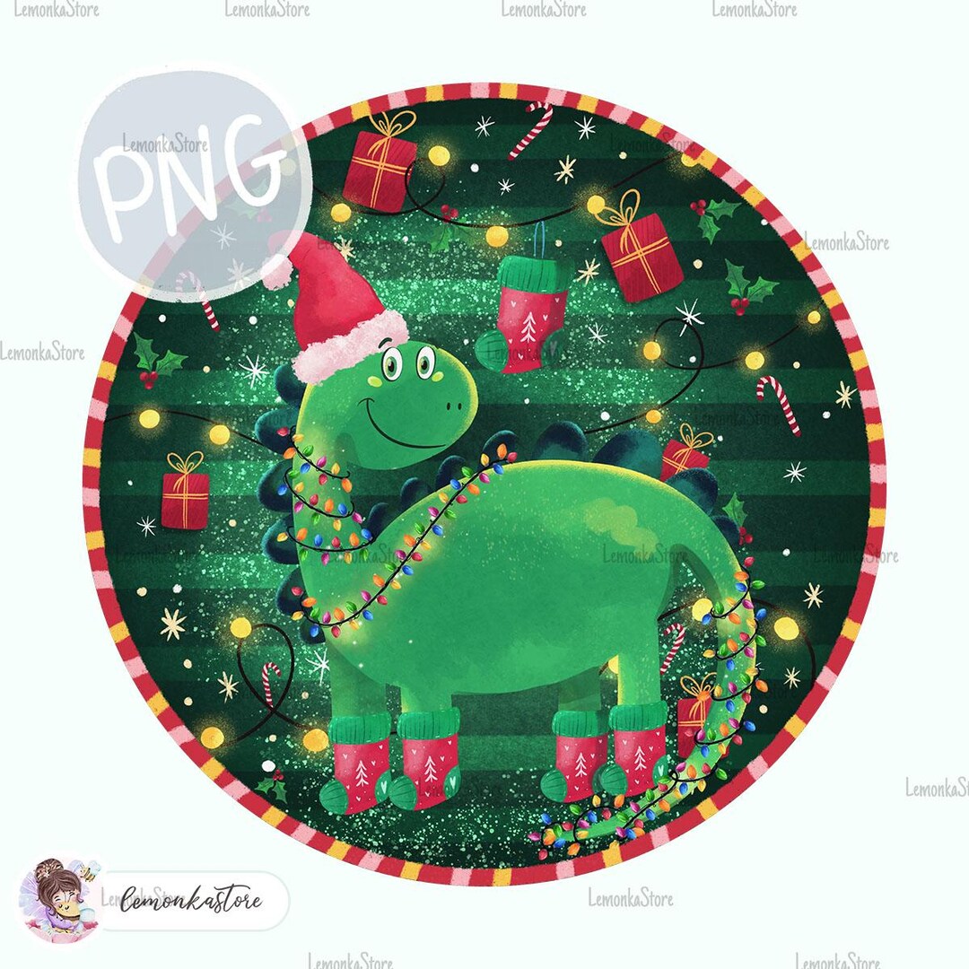 Kids Christmas Lights Dinosaur Png, Toddler Boy Santa Hat Dino PNG ...