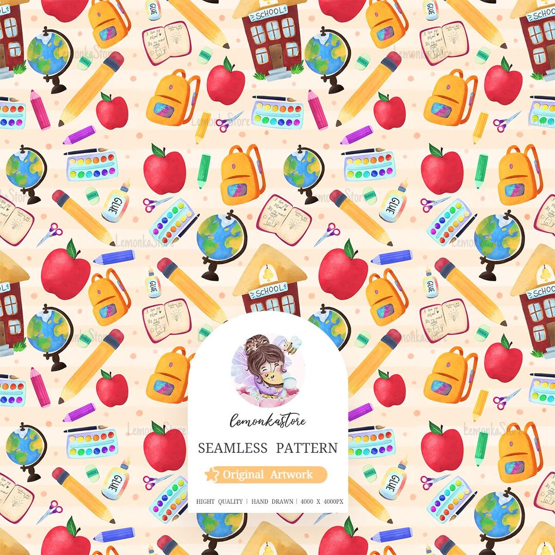 School Digital Paper, Teacher Seamless Pattern File, Kindergarten ...