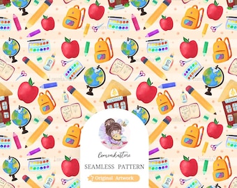 Back to School Seamless File, Kindergarten Digital Paper Seamless ...