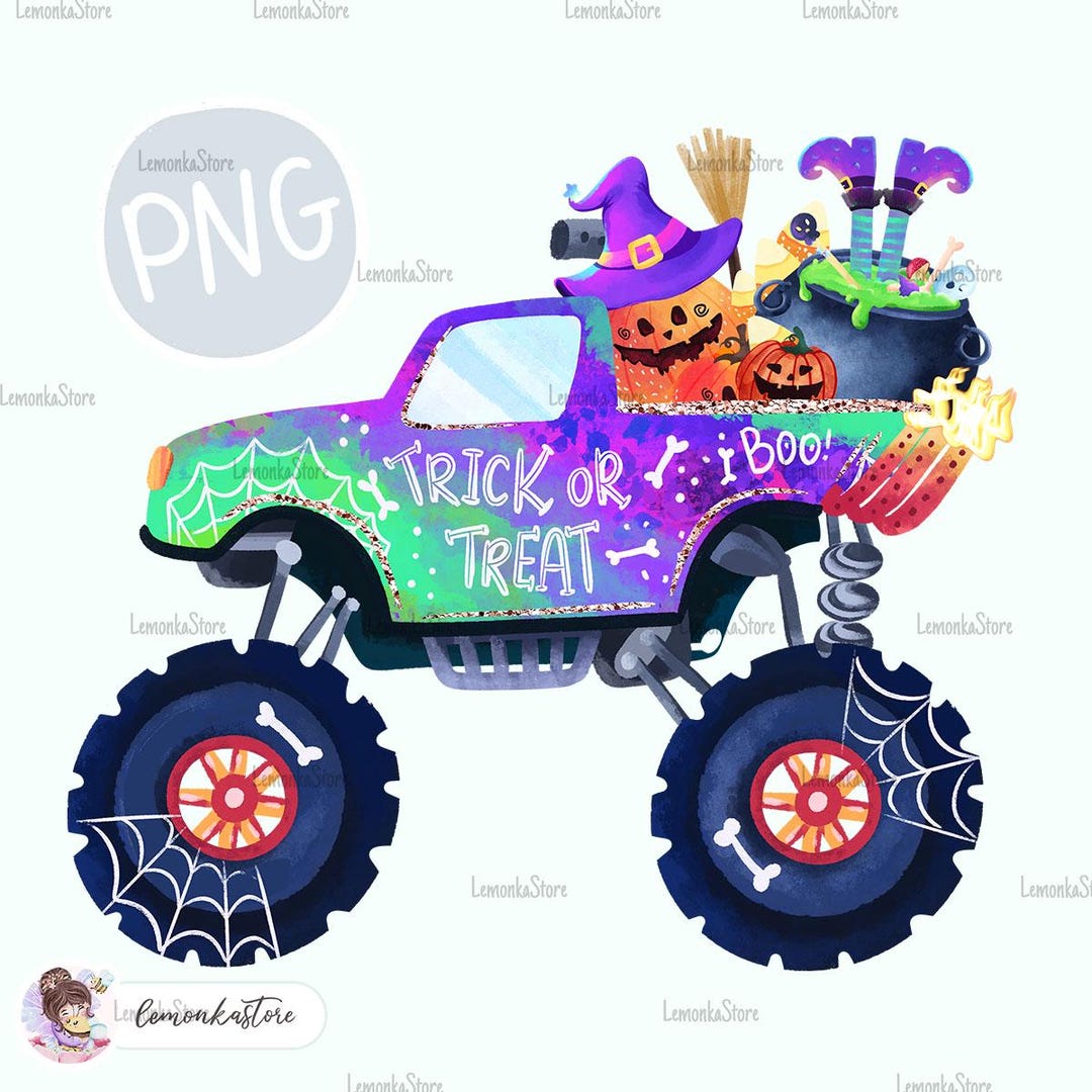 Halloween Witch Truck PNG: Cauldron & Pumpkins Sublimation Design ...