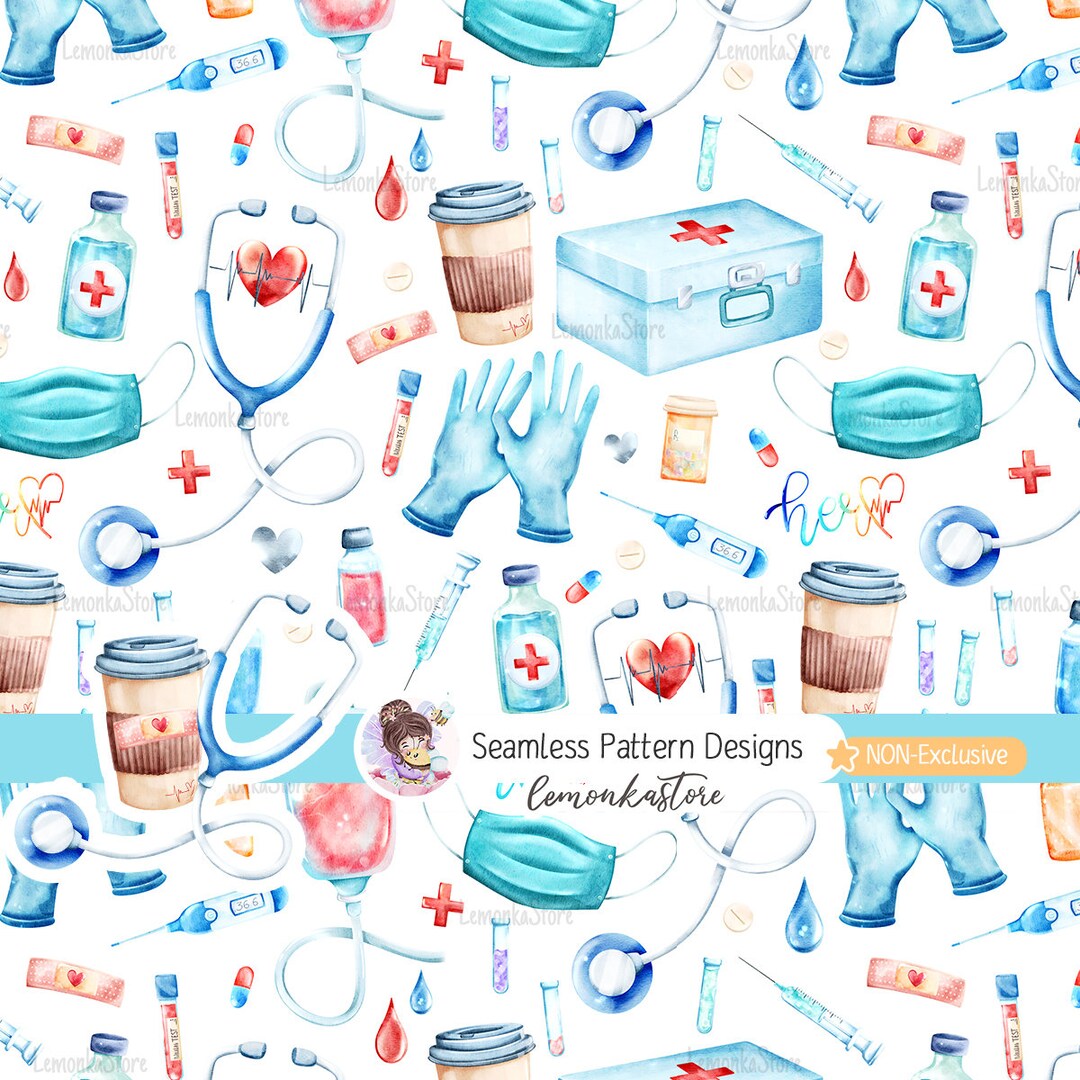 Nurse Seamless Pattern File, Printable Nurse Digital Scrapbook Paper ...
