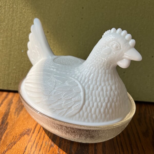 Milk Glass Hen - Etsy