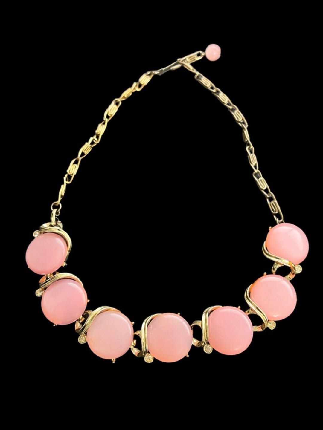 Vintage Lisner Pink Necklace With Round Plastic Cabochons Set in Gold ...
