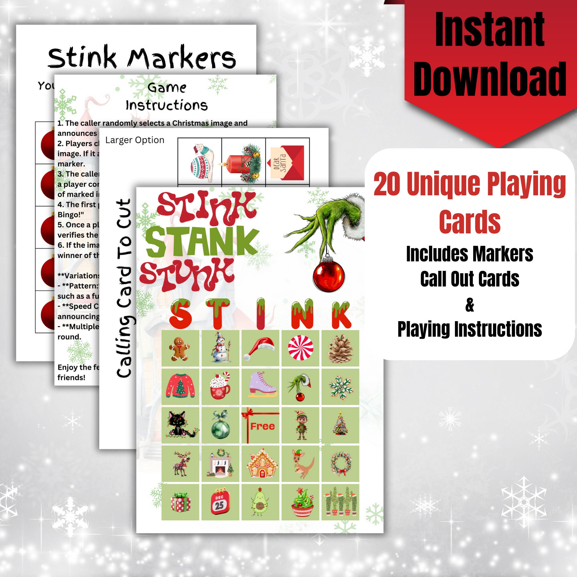Printable Christmas Bingo Game, 20 Unique Bingo Cards, Christmas ...