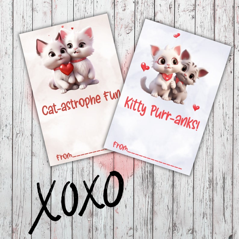 Printable Kitten Valentine's Day Cards, Classroom Valentine's Day Cards ...
