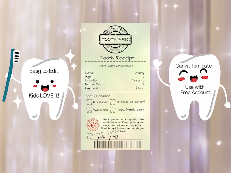 Editable Tooth Fairy Receipt | Printable Lost Tooth Certificate ...