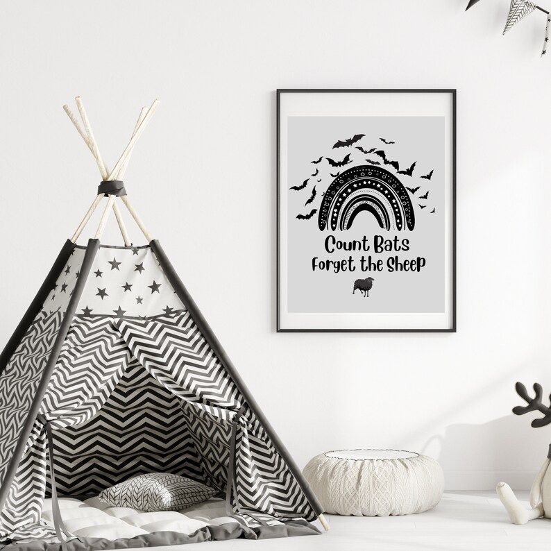Count Bats Gothic Nursery Print | Dark Boho Wall Art (PDF & JPEG) - Etsy