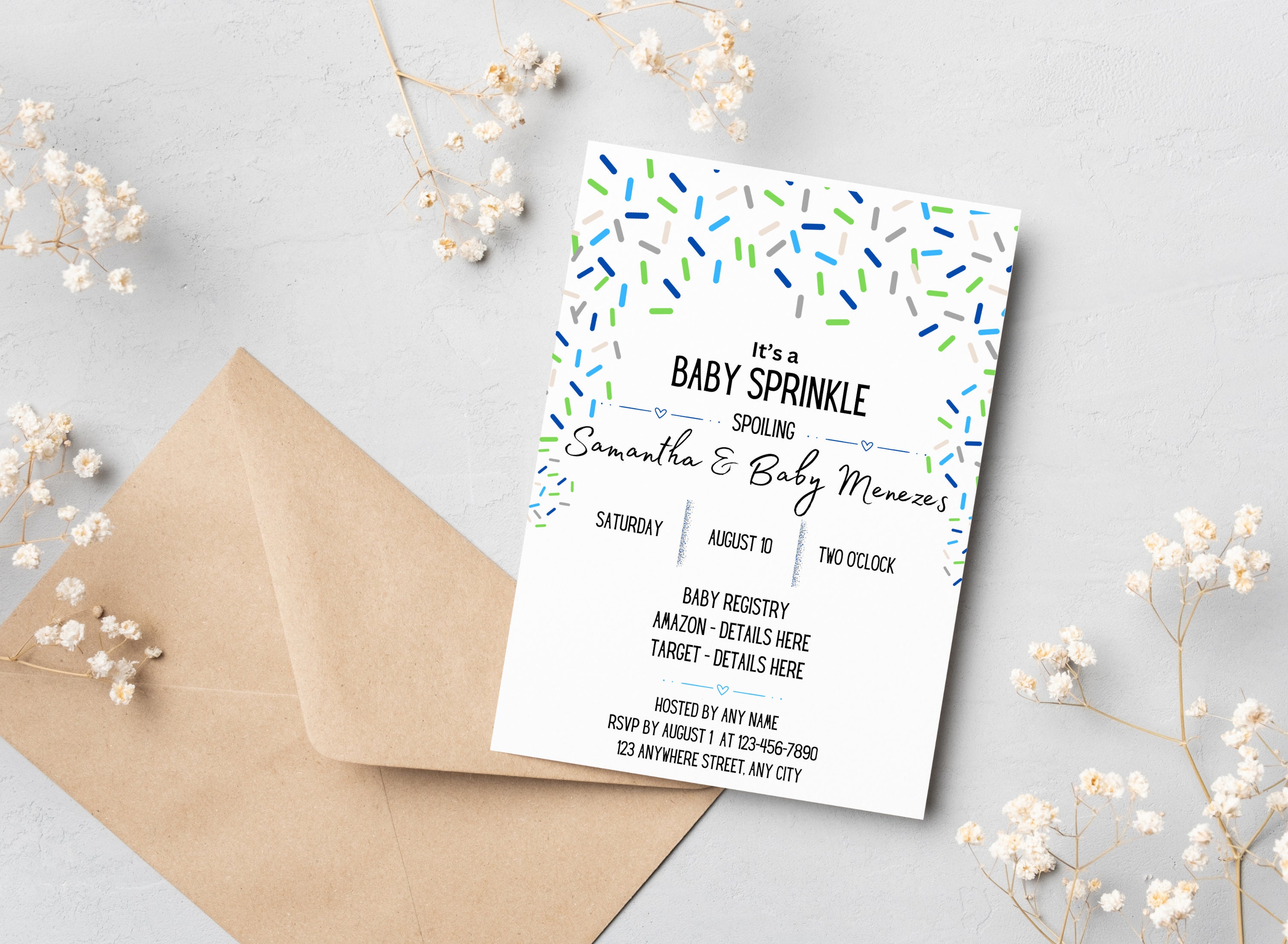 Editable Baby Sprinkle Shower Invitation Baby Shower Coed Shower Gender ...