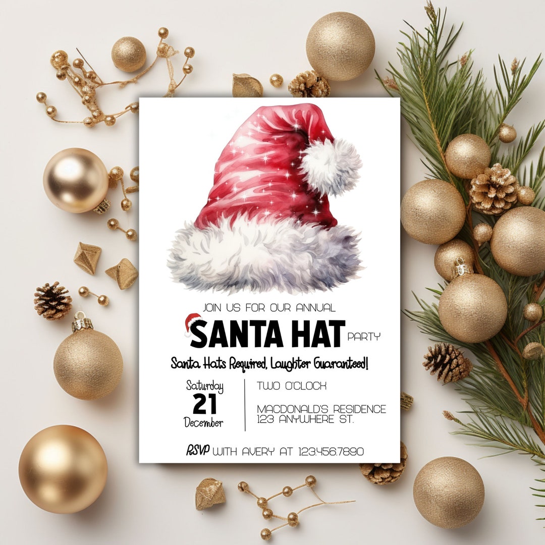 Santa Hat Party Editable Christmas Party Invitation, Holiday Dinner ...