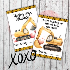 Printable Construction Valentine's Day Cards, Classroom Valentine's Day ...