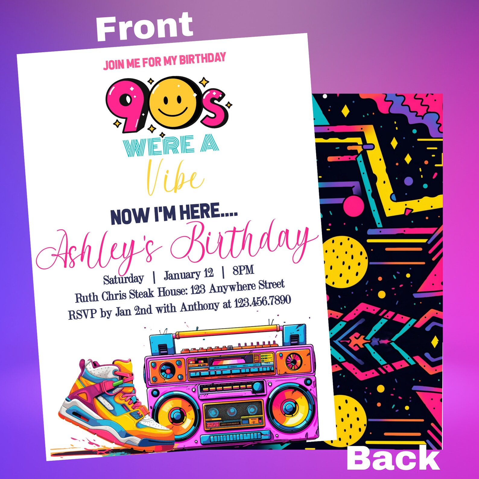 Editable 90s Party Invitation, Back to the 90s, Throwback Party, House ...