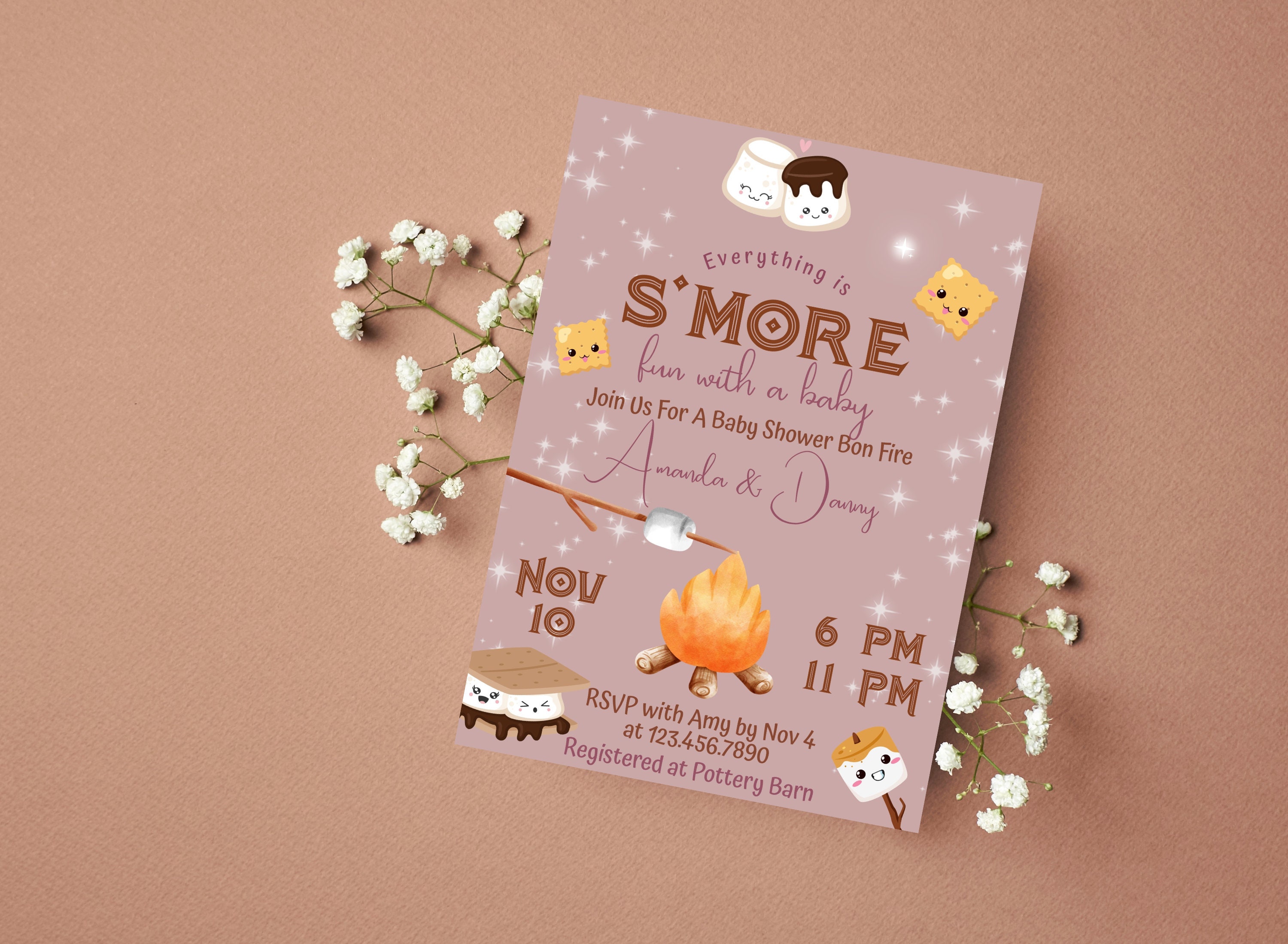 Editable S'more Baby Shower Invitation Bonfire Baby Shower Camping Baby ...