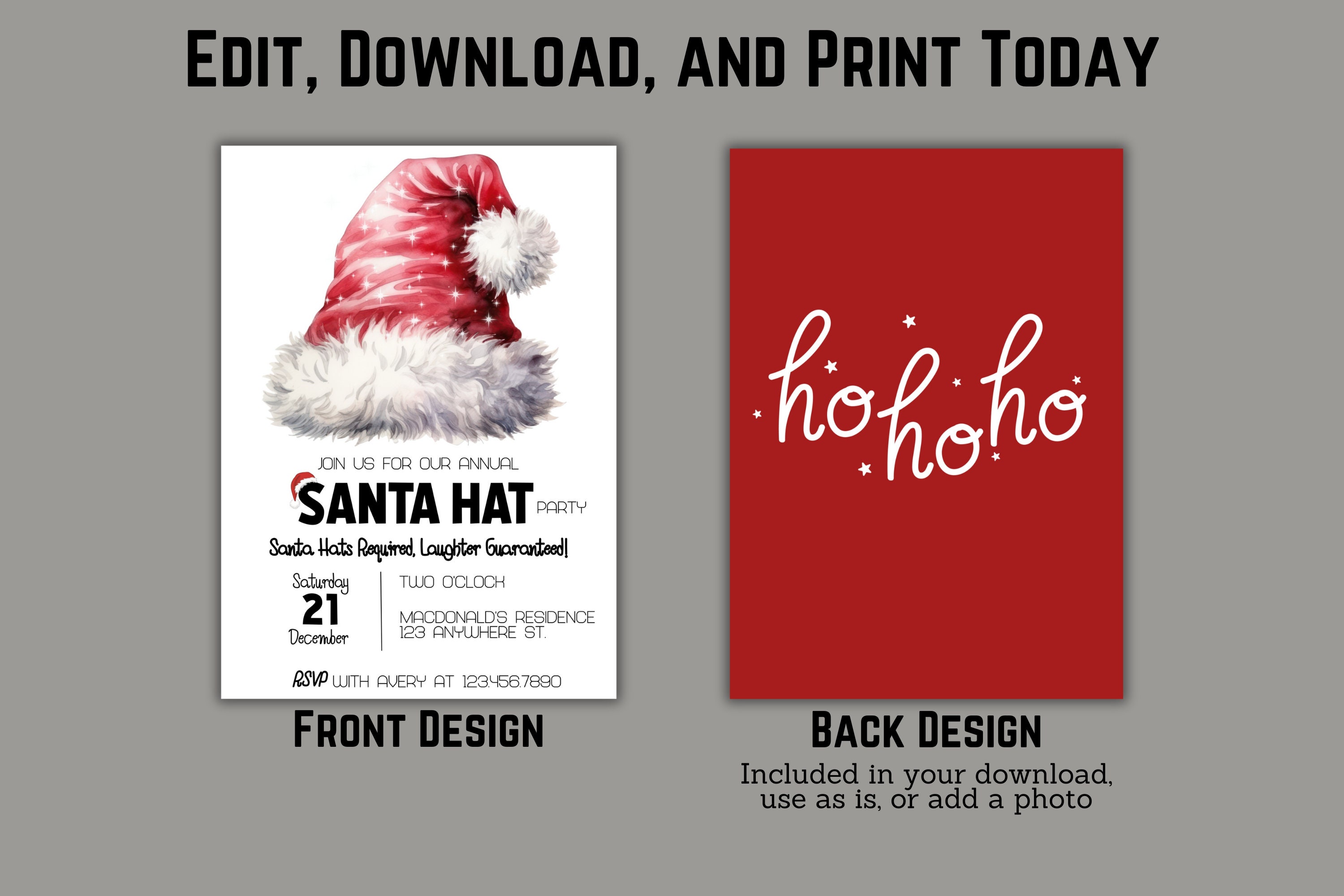 Santa Hat Party Editable Christmas Party Invitation, Holiday Dinner ...
