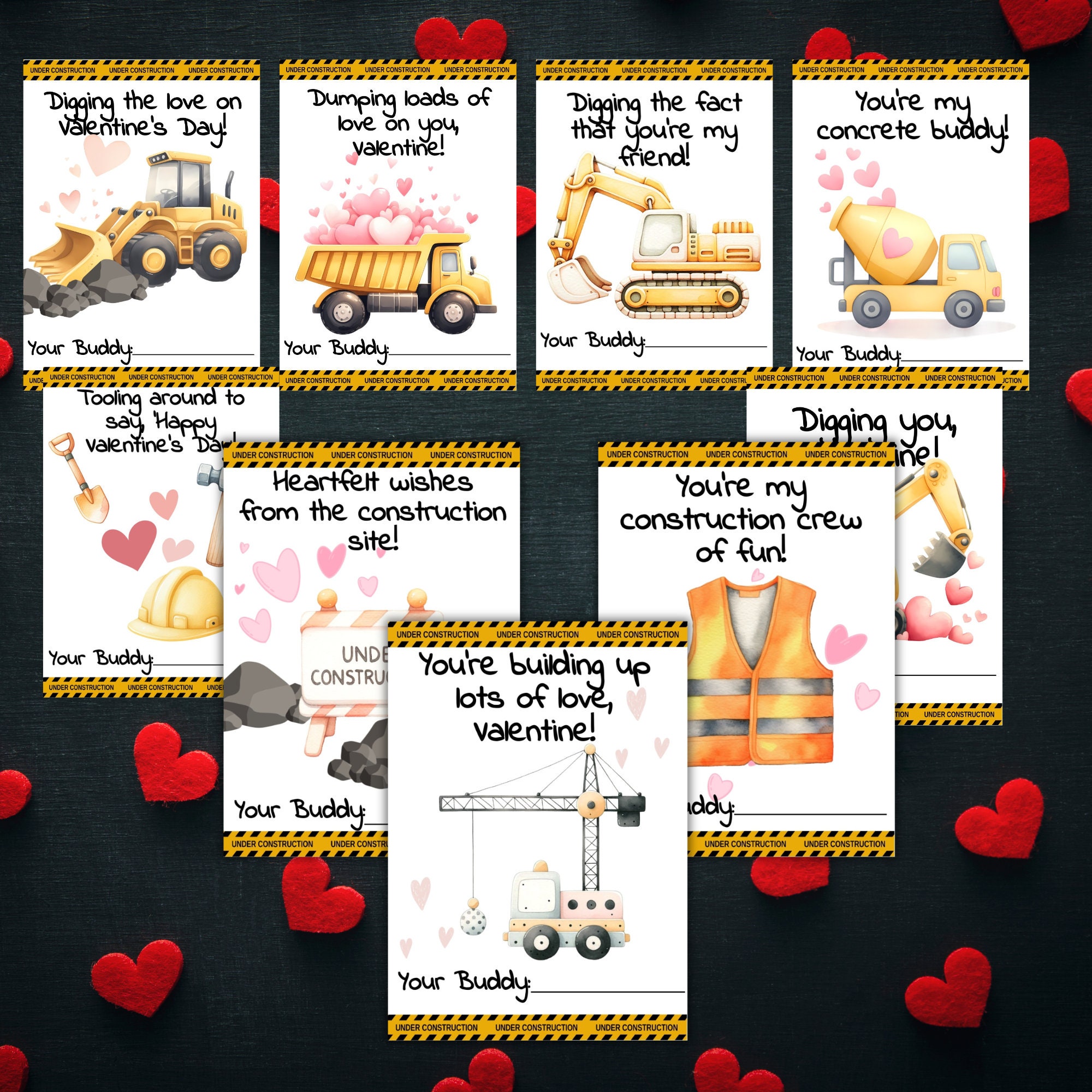 Printable Construction Valentine's Day Cards, Classroom Valentine's Day ...